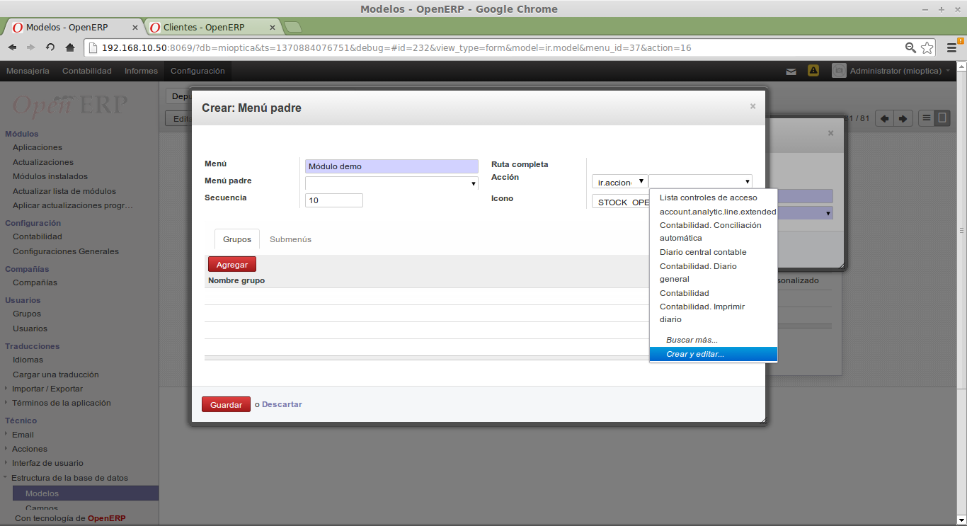 Creación de módulos en OPENERP 7 en modo gráfico – Odoo ERP – Perú